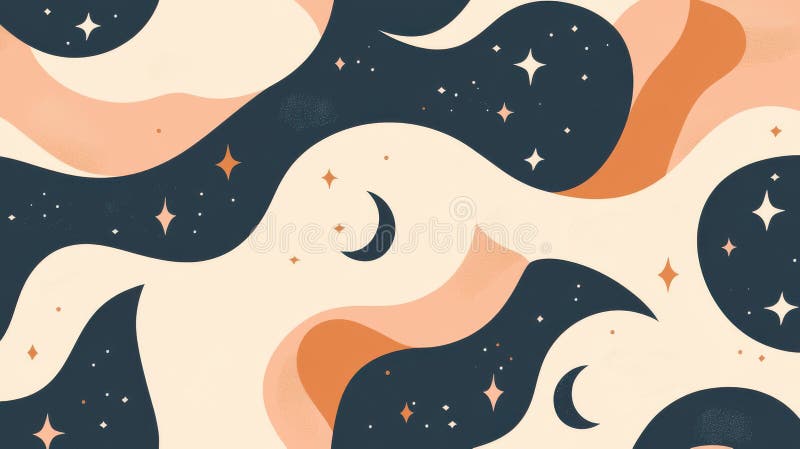 Abstract Night Sky Pattern with Moons and Stars Stock Illustration ...