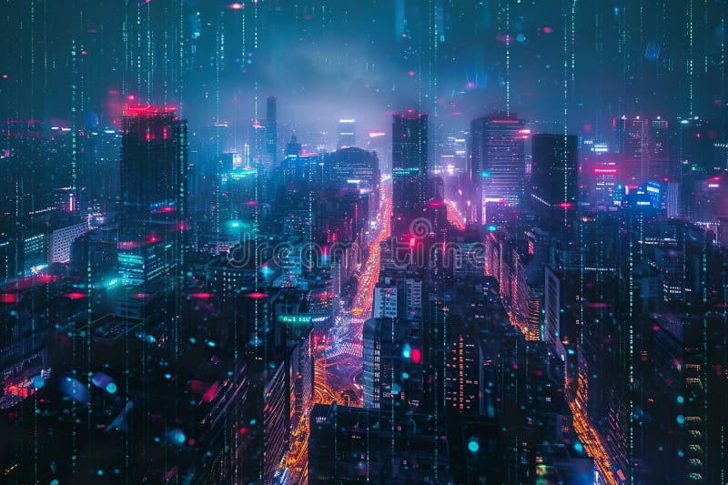 Abstract Night View of the Street in Cityscape from the Bird S ...