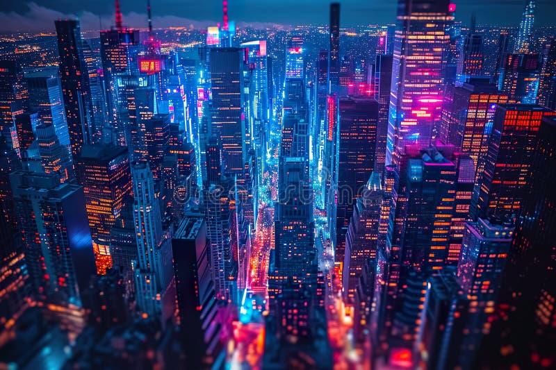 Abstract Night View of the Street in Cityscape from the Bird S ...