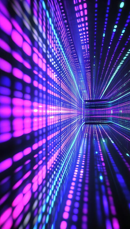 An Abstract Nighttime Setting with a Glowing Digital Beam Serves As the ...