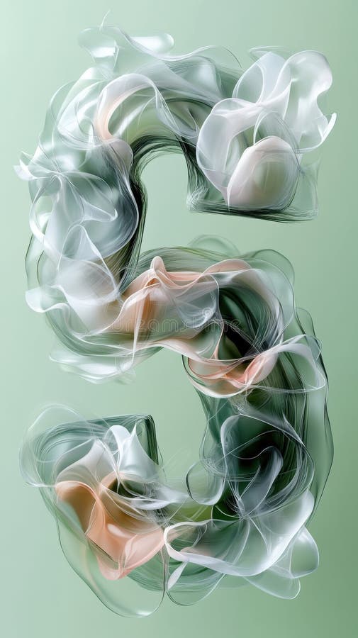 Abstract Number Five with Flowing Silk-like Green and White Patterns ...