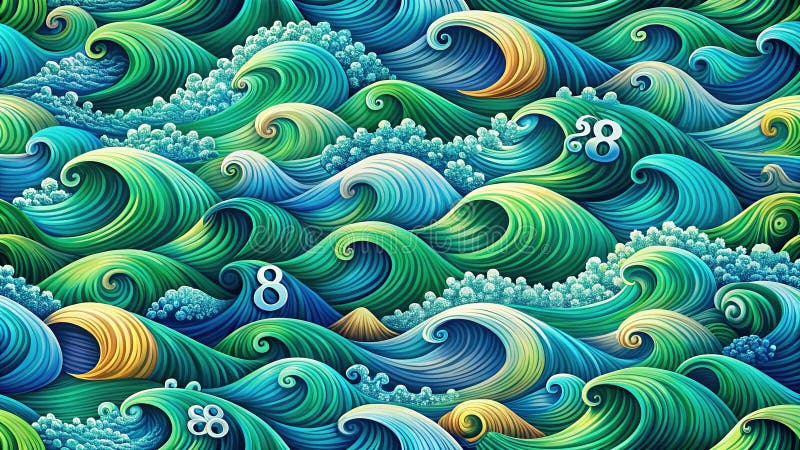 Abstract Number Pattern Ocean Waves Seamless Texture Background Design for Wallpaper Fabric and ...