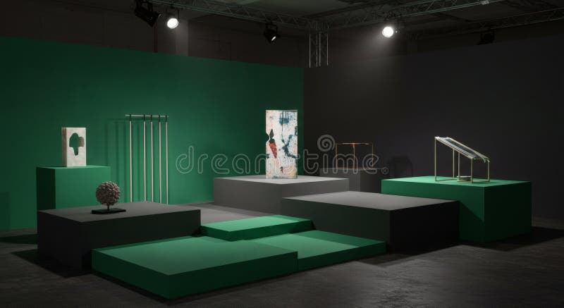 Abstract Object Display on Green and Gray Blocks for Product Mockup ...
