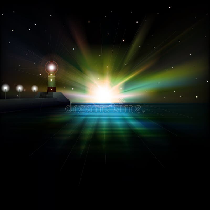 Abstract Ocean Background with Lighthouse Stock Vector - Illustration ...
