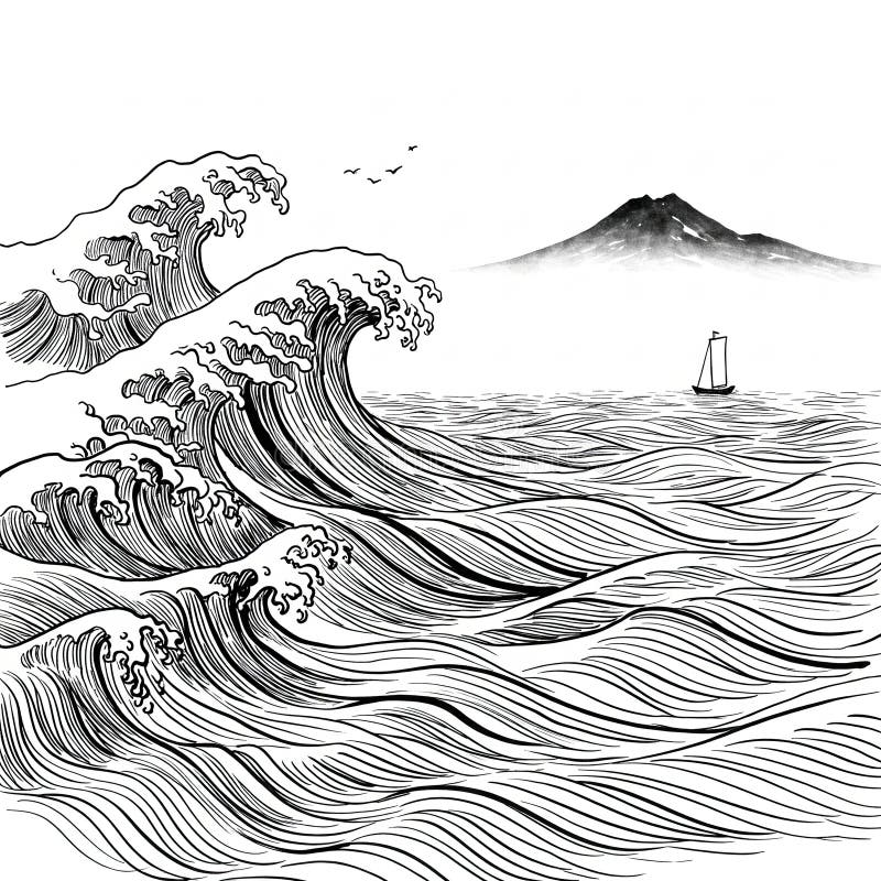 Abstract Ocean Form in Ink Expression Stock Illustration - Illustration ...