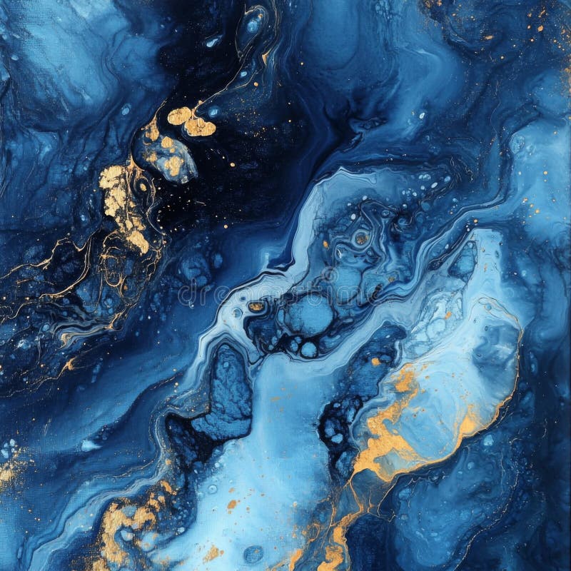 Abstract Ocean-inspired Blue and Gold Swirl Pattern with Fluid Dynamics ...