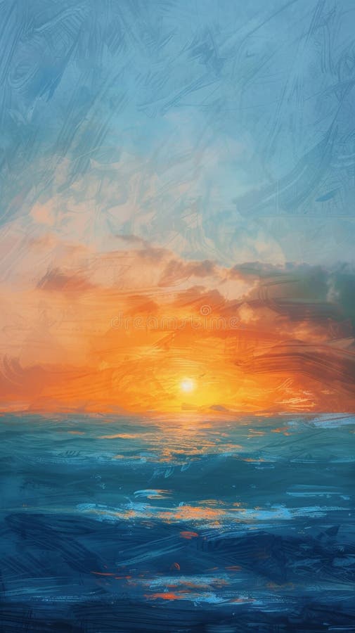 Abstract Ocean Sunset Painting Stock Photo - Image of creative, water ...
