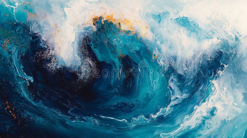 Abstract Ocean Wave Painting in Blue and White Stock Illustration - Illustration of teal, ocean ...