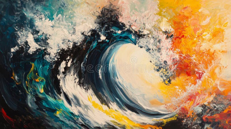 Abstract Ocean Wave Painting in Vivid Colors Stock Illustration ...