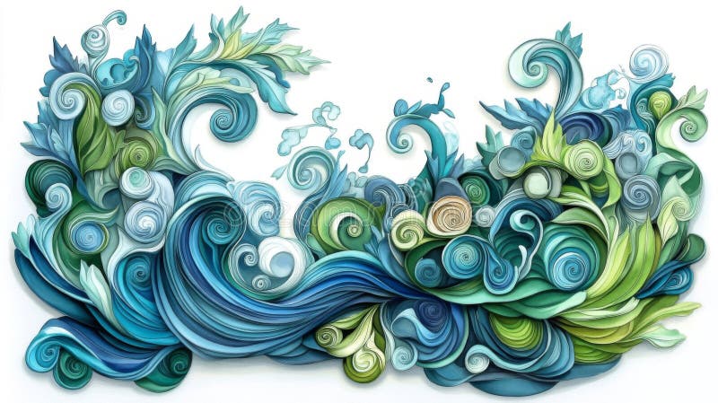 Abstract Ocean Wave Paper Art Design Stock Illustration - Illustration ...