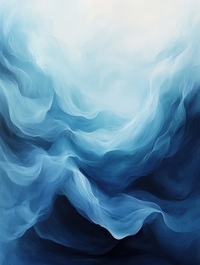 Abstract Ocean Waves Art in Blue Tones for Modern Interior Design and ...