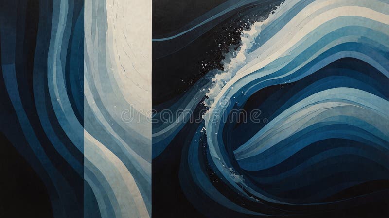 Abstract Ocean Waves with Fluid Lines and Dynamic Blue and White ...