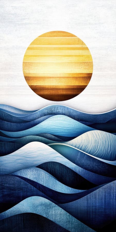 Abstract Ocean Waves with Golden Sun in Surreal Landscape Stock Photo ...