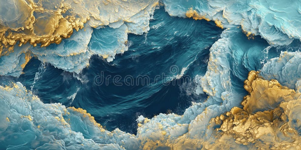 Abstract Ocean Waves with Golden and Turquoise Textures Creating a ...