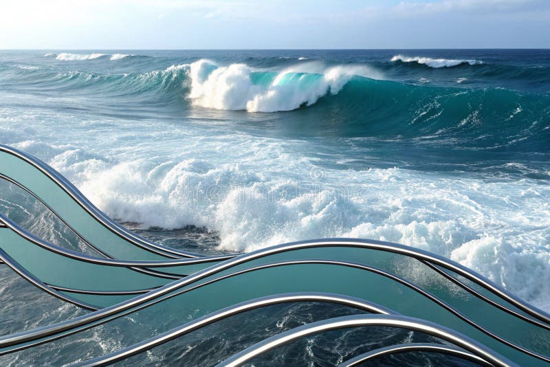 Abstract Ocean Waves Metallic Lines with 3D Effect for Design Stock ...