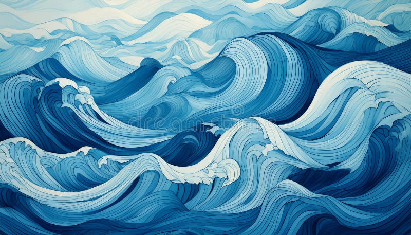 Abstract Ocean Waves Pattern in Shades of Blue for Artistic Backgrounds ...