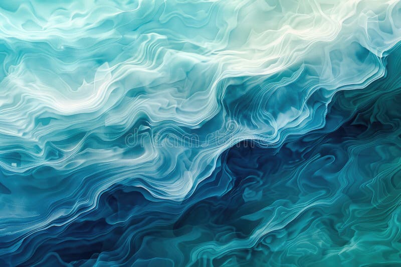 Abstract Oceanic Waves in Teal and Blue Tones, Inspired by Marine ...