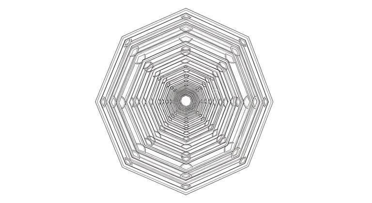 Abstract Octagonal Tunnel: a Geometric Visual Illusion in Black and White Stock Illustration ...