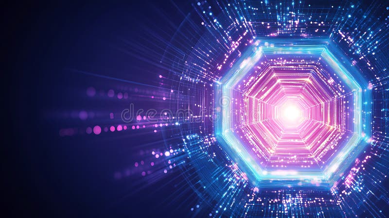 Abstract Octagonal Tunnel of Light and Digital Data Stock Illustration ...