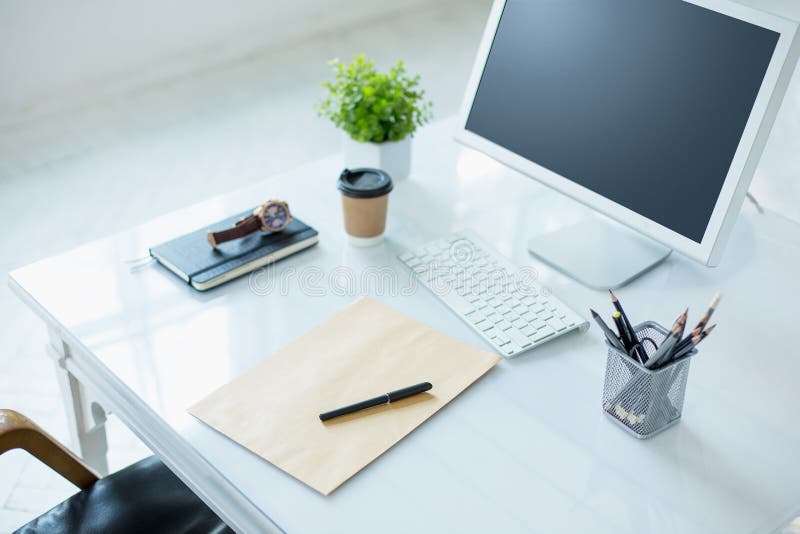 The Abstract Office Desktop Stock Photo - Image of creative, laptop ...