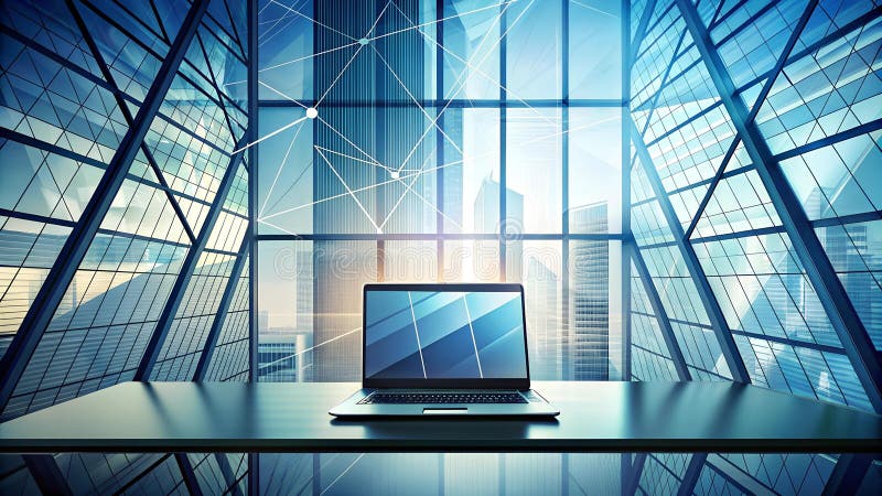Abstract Office Space with Laptop Silhouette AI Generated Stock ...