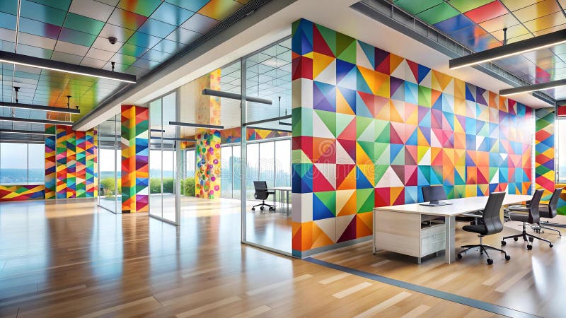 Abstract Office Space with Vibrant Geometric Patterns AI Generated ...