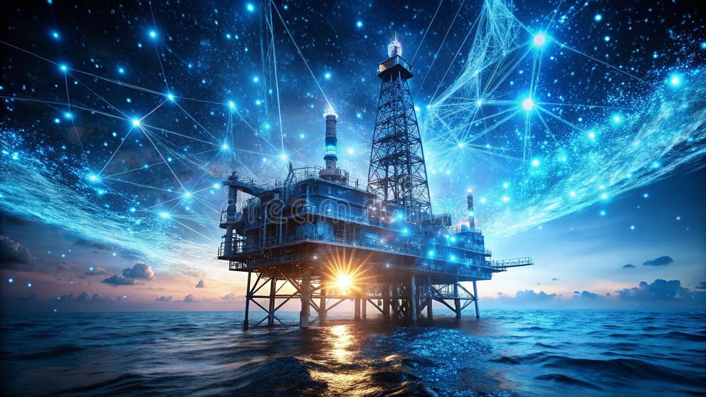 Abstract Offshore Oil Rig a Surreal Wireframe Structure of Blue Dots ...
