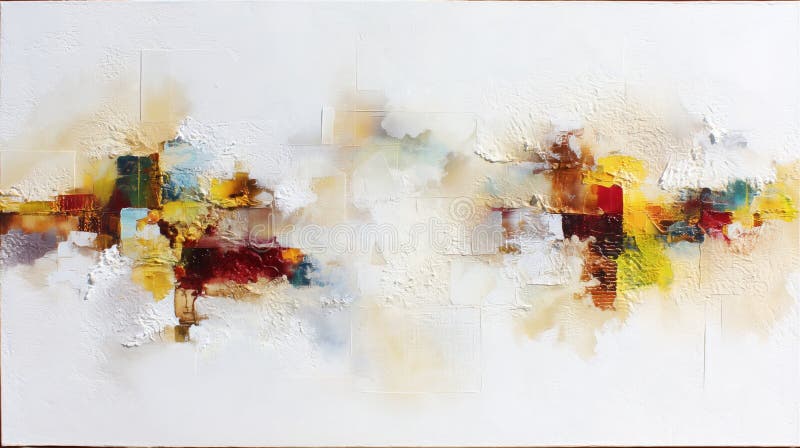 Abstract Oil Painting with Textured Rectangular Shapes on White ...