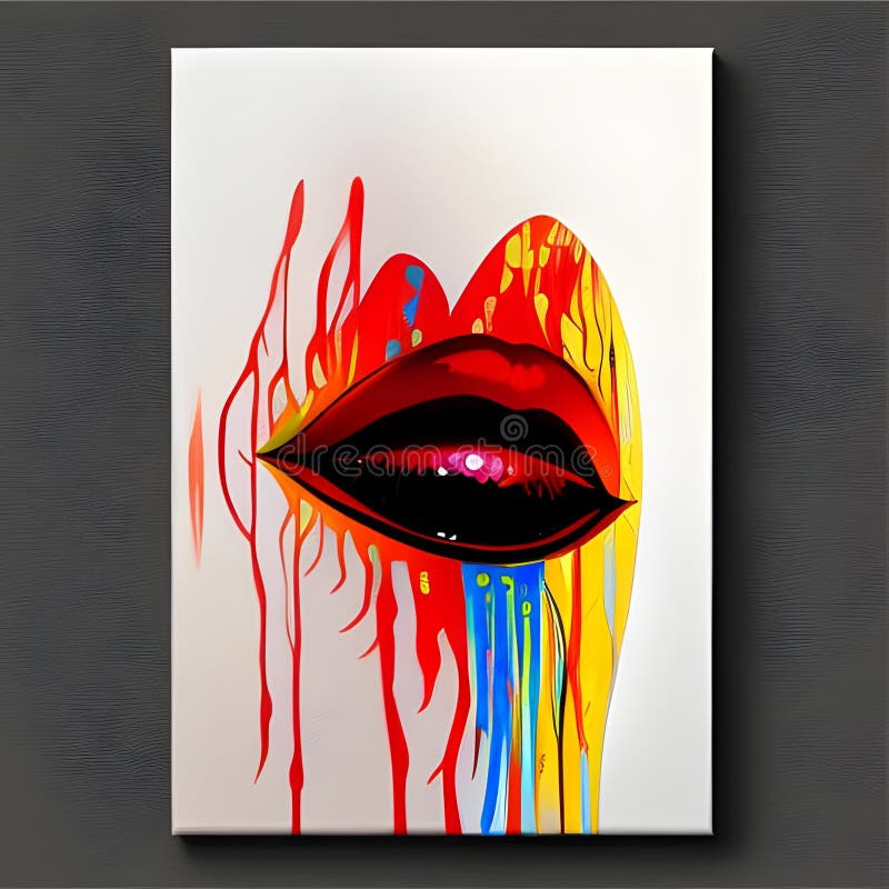 Abstract Oil Splash Painting of Lips Stock Illustration - Illustration ...