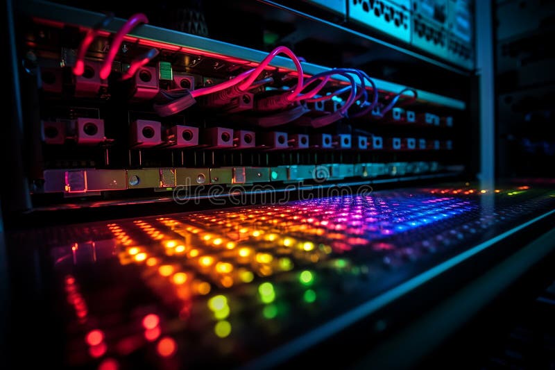 Abstract Olorful Network Panel, Switch and Cable in Data Center ...