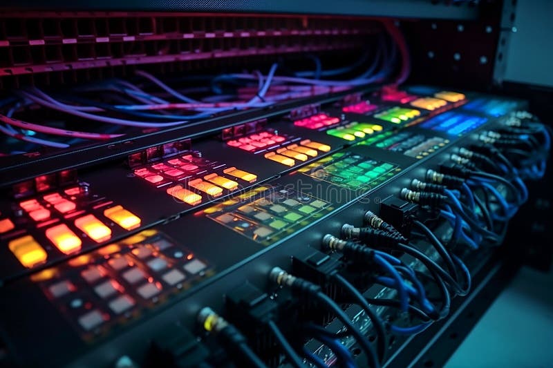 Abstract Olorful Network Panel, Switch and Cable in Data Center ...