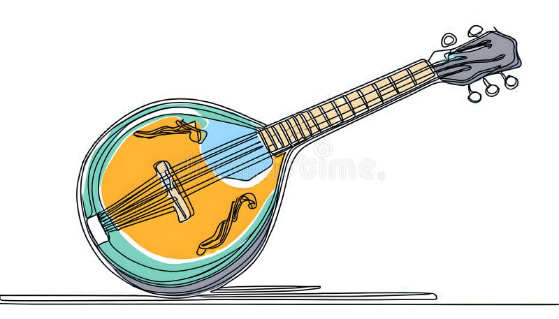 Abstract One Line Drawing and Continue for Colorful Lute Sketch Stock ...