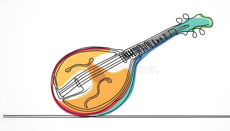 One Line Drawing and Continue for Colorful Lute Sketch Stock ...