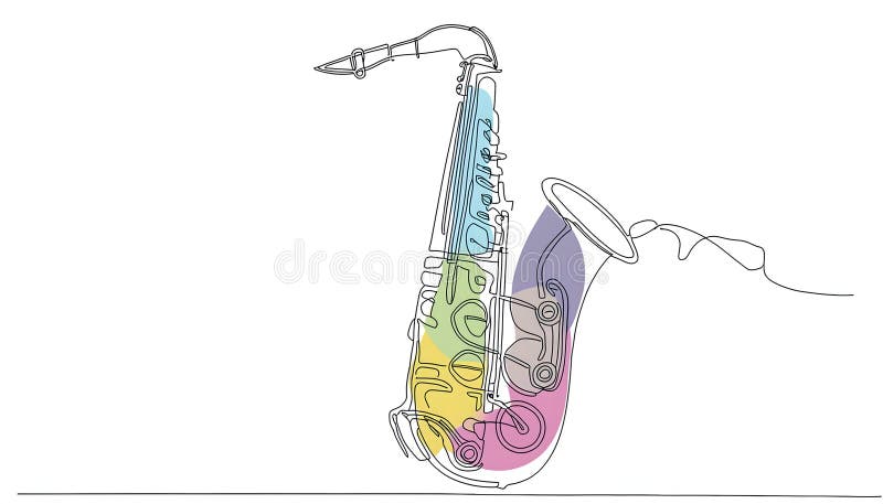One Line Drawing and Continue for Colorful Saxophone Sketch, Generative ...
