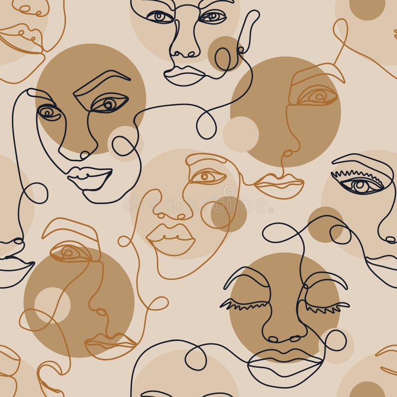 Abstract One Line Seamless Pattern Continuous One Line Art Background