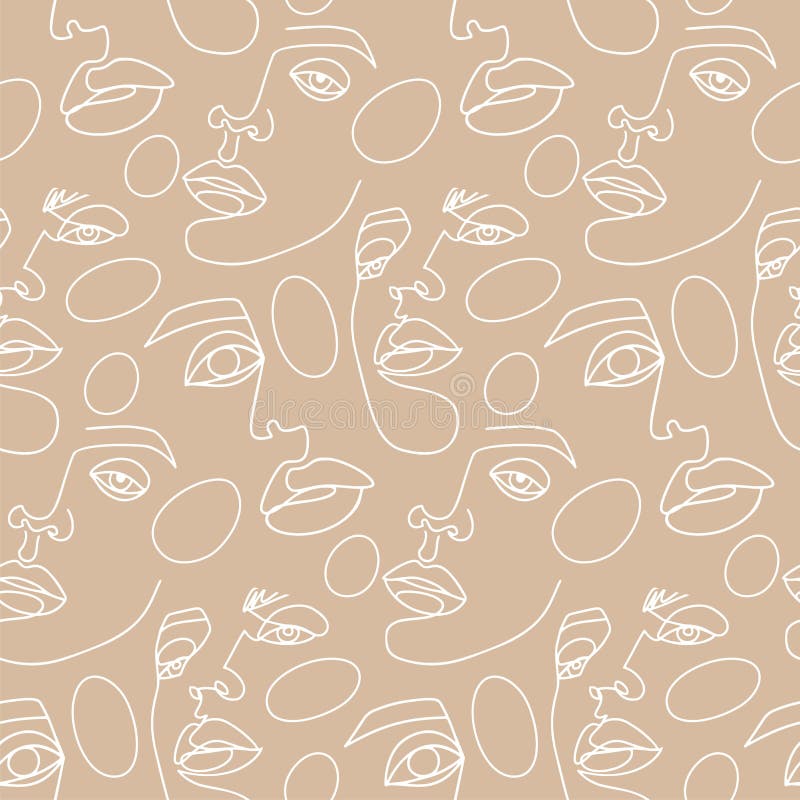 Abstract One Line Seamless Pattern Continuous Outline Background With