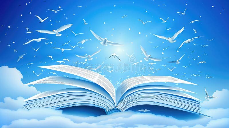 Abstract Open Book Flying Knowledge Wisdom Going Future Stock Photos ...