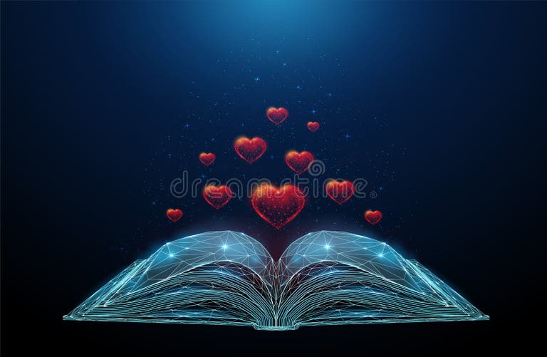 Low Poly Abstract Open Book with Flying Hearts. Stock Vector ...