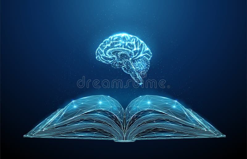 Abstract Open Book with Low Poly Blue Brain. Stock Vector ...