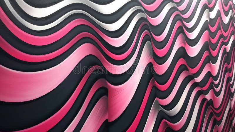 Abstract Optical Illusion with Black, White, and Pink Waves Stock ...