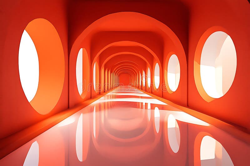 Abstract Orange Archway Corridor 3D Render of Modern Architecture ...