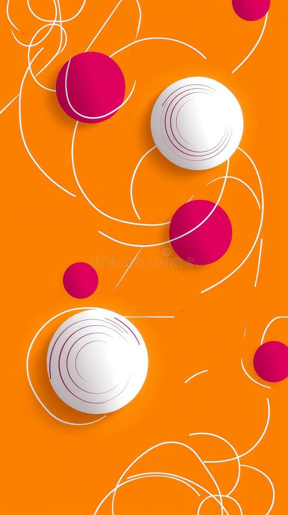Abstract Orange Background with Floating Circles Stylized of White and Pink Circles on an Orange ...