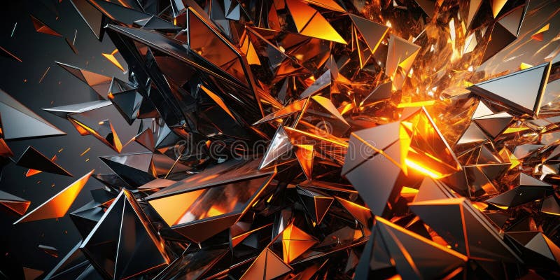 Abstract Orange and Black Geometric Crystal Cluster Explosion ...