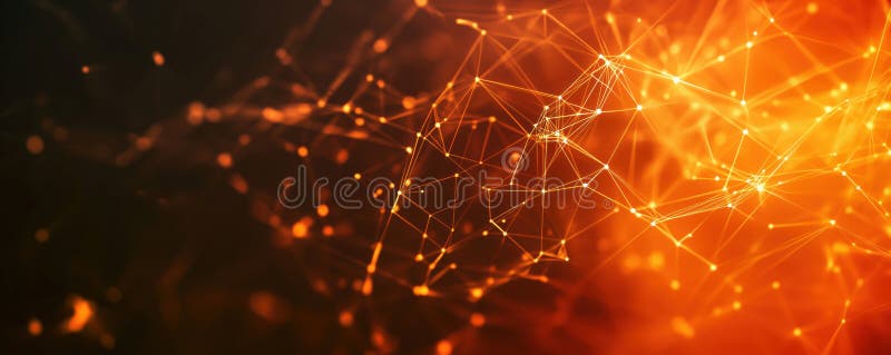 Abstract Orange and Black Network Background with Glowing Connections ...