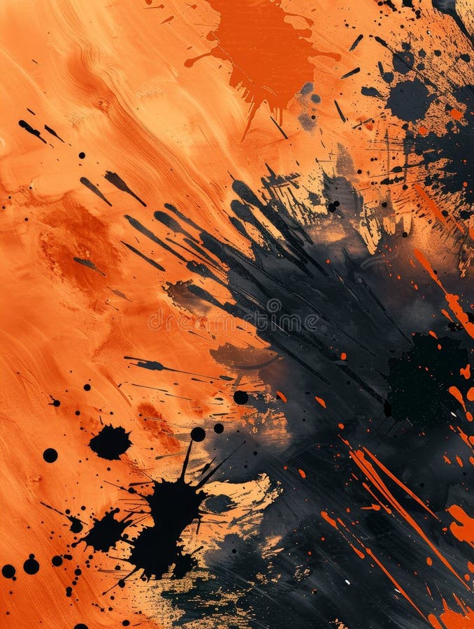 Abstract Orange and Black Paint Splatter Background Stock Illustration ...