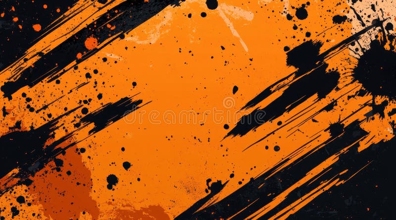 Abstract Orange and Black Splashes and Lines Background Stock ...