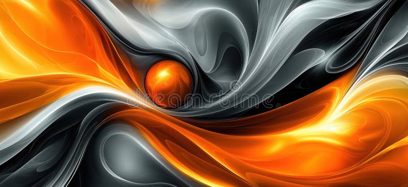 Abstract Orange and Black Swirling Patterns with Glossy Textures and ...