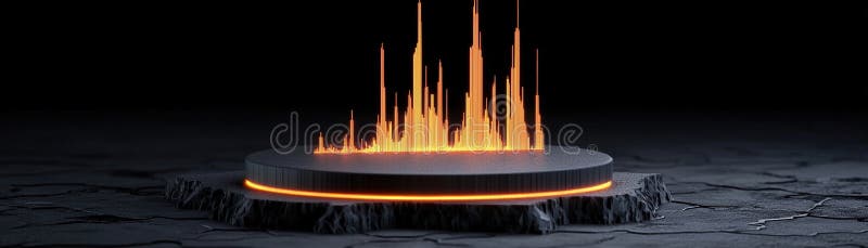 Abstract Orange and Black Visual of Sound Waves Rising Above a Dark ...