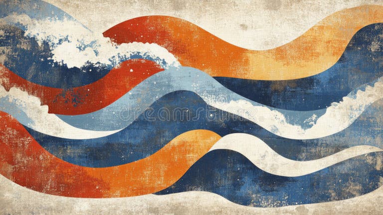 Abstract Orange Blue Beige Waves Art Texture Background Stock ...