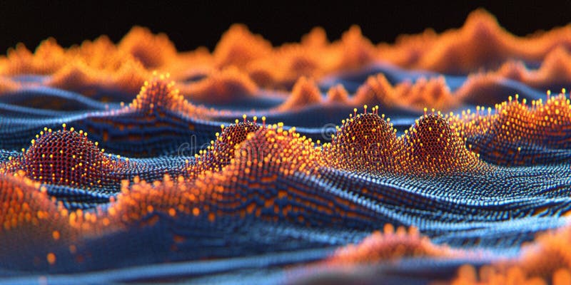 Abstract Orange Blue Digital Landscape 3D Render Geometric Wave Pattern ...